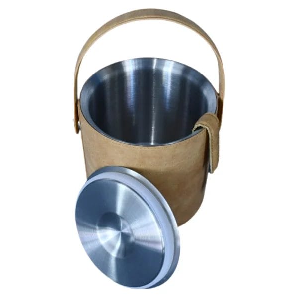 Stainless Steel Ice Bucket with Leather Wrap - DERBAL
