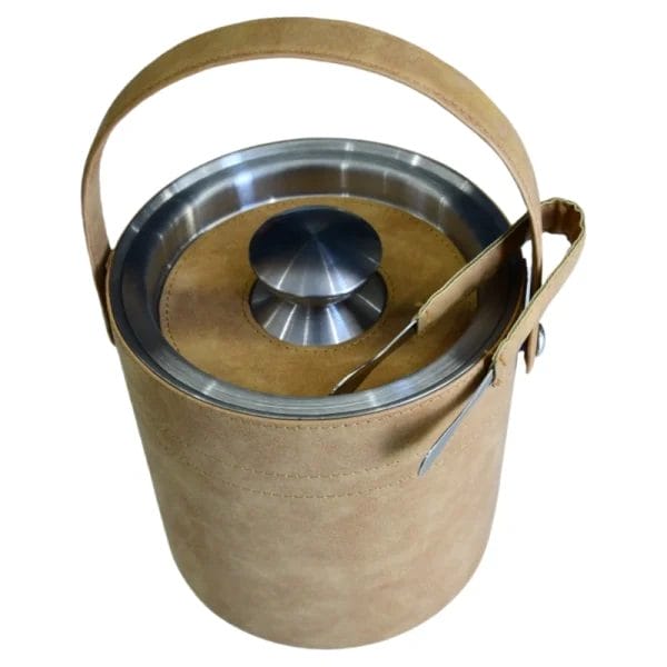 Stainless Steel Ice Bucket with Leather Wrap - DERBAL