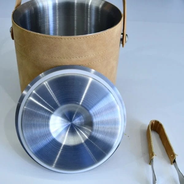 Stainless Steel Ice Bucket with Leather Wrap - DERBAL